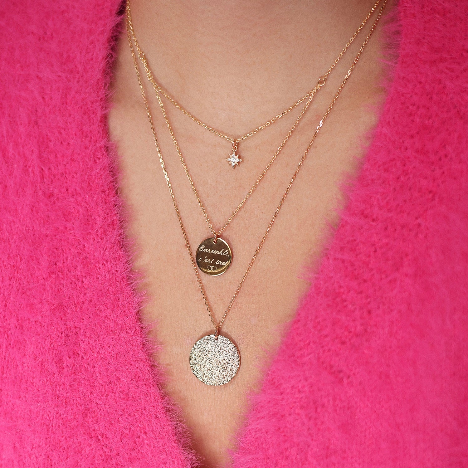 Collier double doré personnalisable pour gravure étoile zircons Célest ...